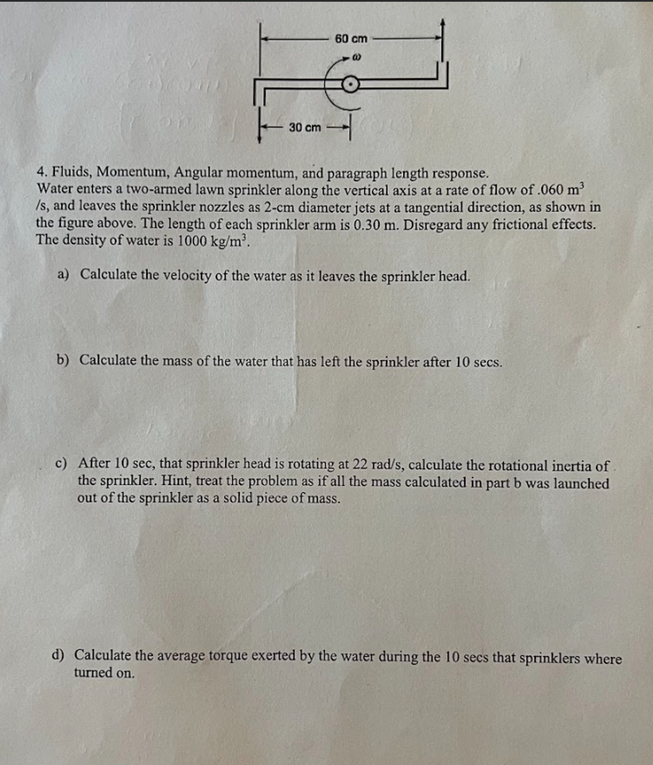 Solved Fluids, Momentum, Angular momentum, and paragraph | Chegg.com