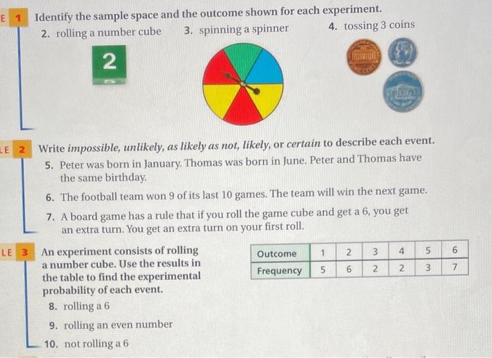 Solved Identify the sample space and the outcome shown for | Chegg.com