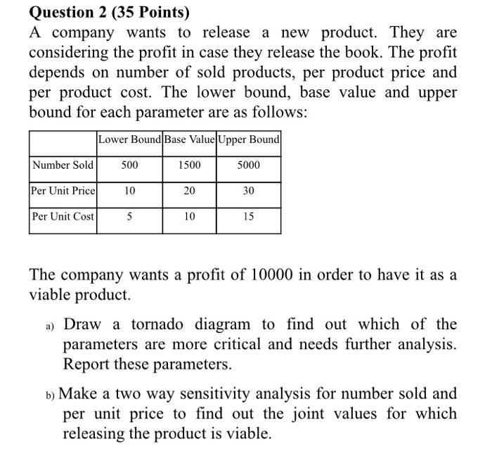 Solved Question 2 (35 Points) A company wants to release a | Chegg.com