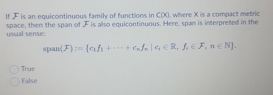 Solved If I is an equicontinuous family of functions in | Chegg.com