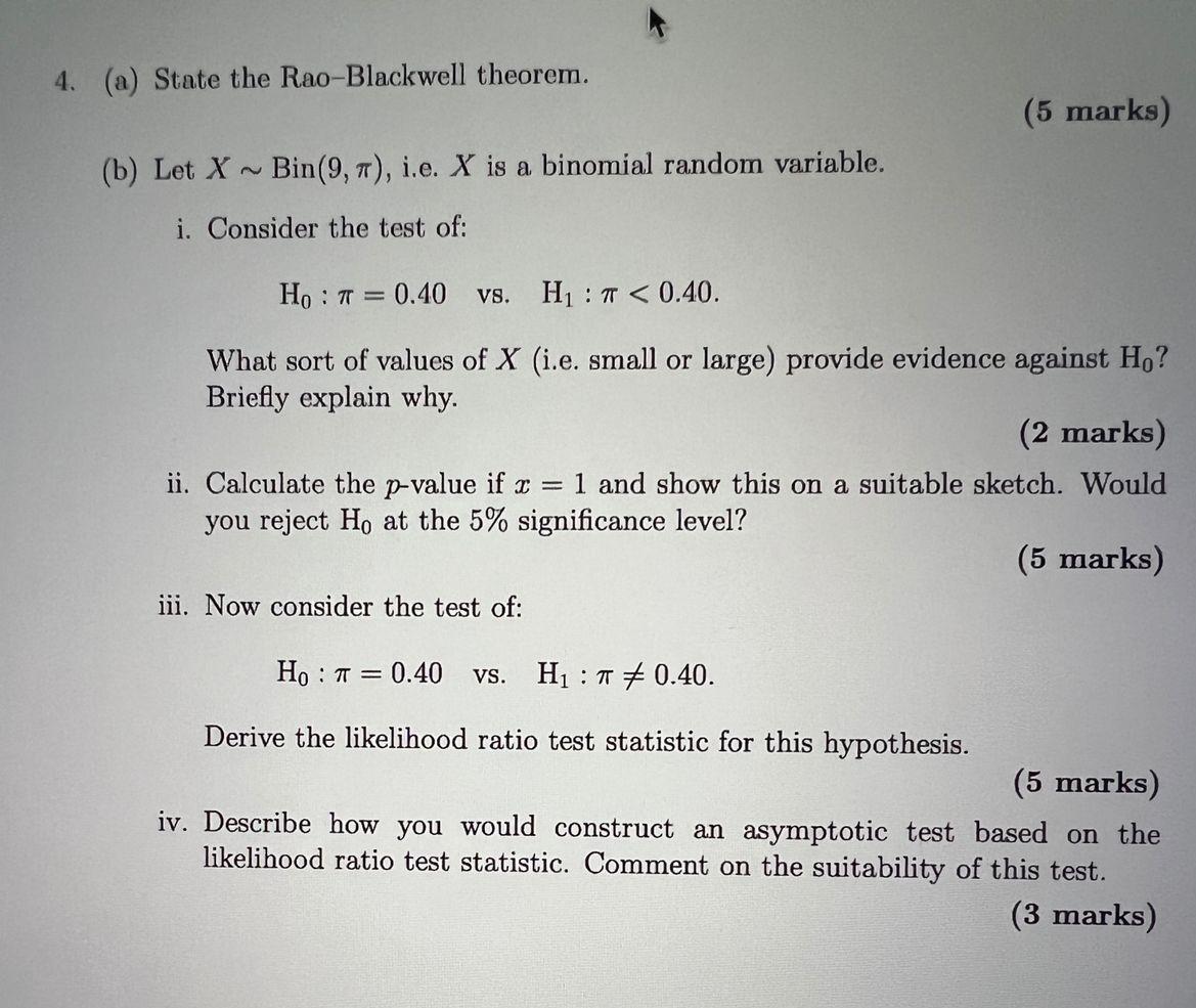 Solved (a) State the Rao-Blackwell theorem. (5 marks) (b) | Chegg.com