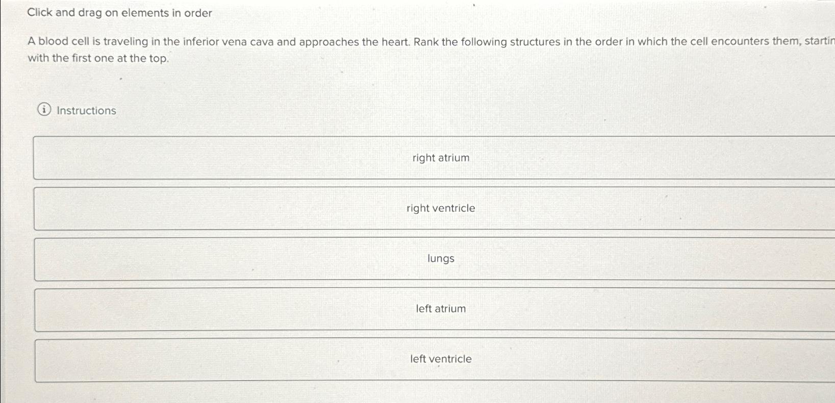 Solved Click and drag on elements in orderA blood cell is | Chegg.com