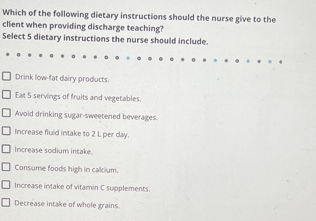 Solved Which of the following dietary instructions should | Chegg.com