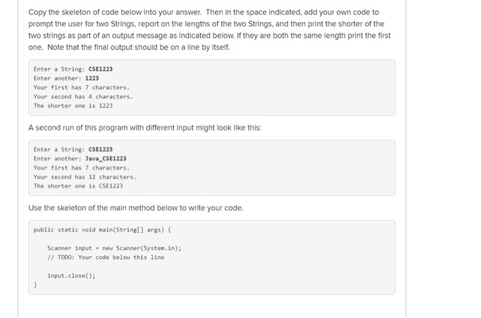 Solved Copy the skeleton of code below into your answer. | Chegg.com