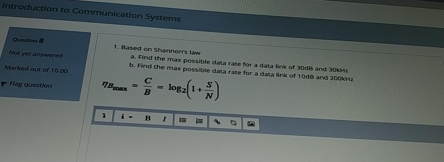 Solved Introduction to Communication Systems Question 8 Not | Chegg.com