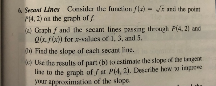 Solved 6. Secant Lines Consider the function f(x) = (x and | Chegg.com
