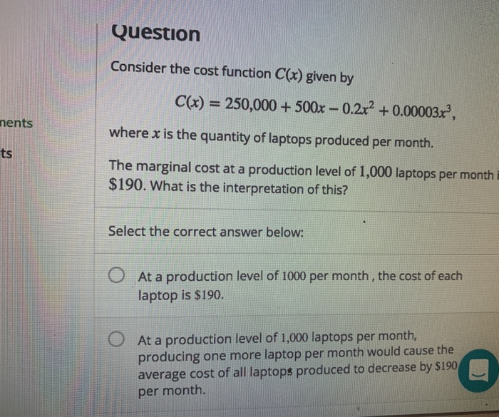 Solved Question Consider the cost function C(x) given by | Chegg.com