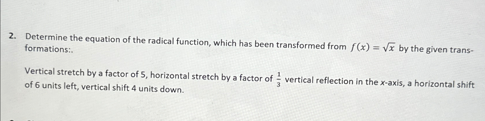 Solved Determine the equation of the radical function, which | Chegg.com