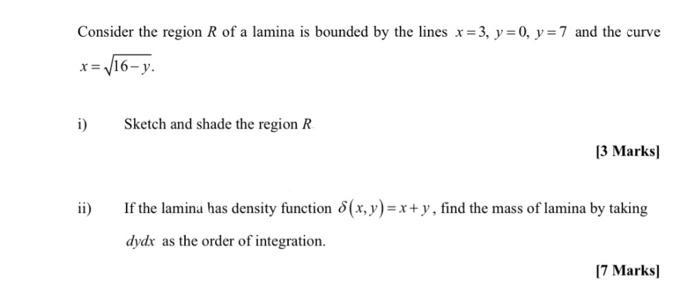 Solved Consider the region R of a lamina is bounded by the | Chegg.com