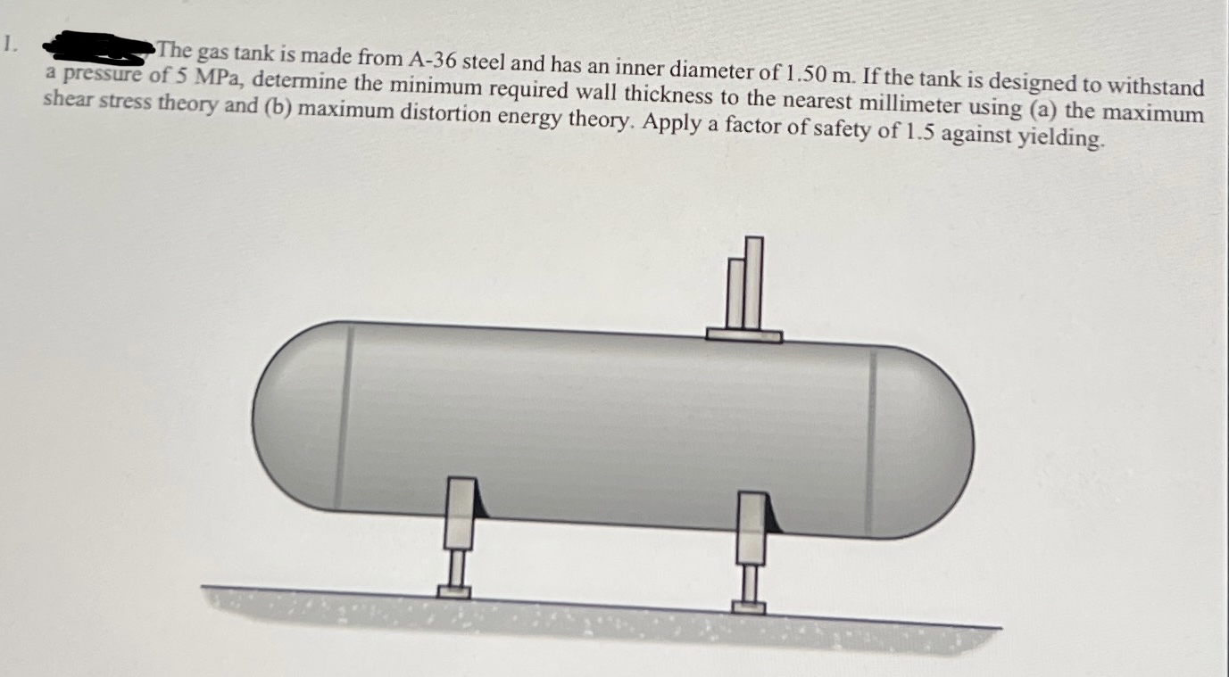 Solved The gas tank is made from A-36 ﻿steel and has an | Chegg.com