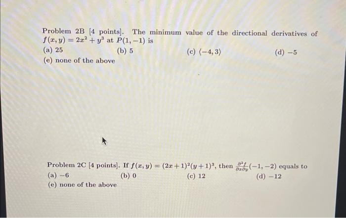 Solved Problem 2B [4 points]. The minimum value of the | Chegg.com