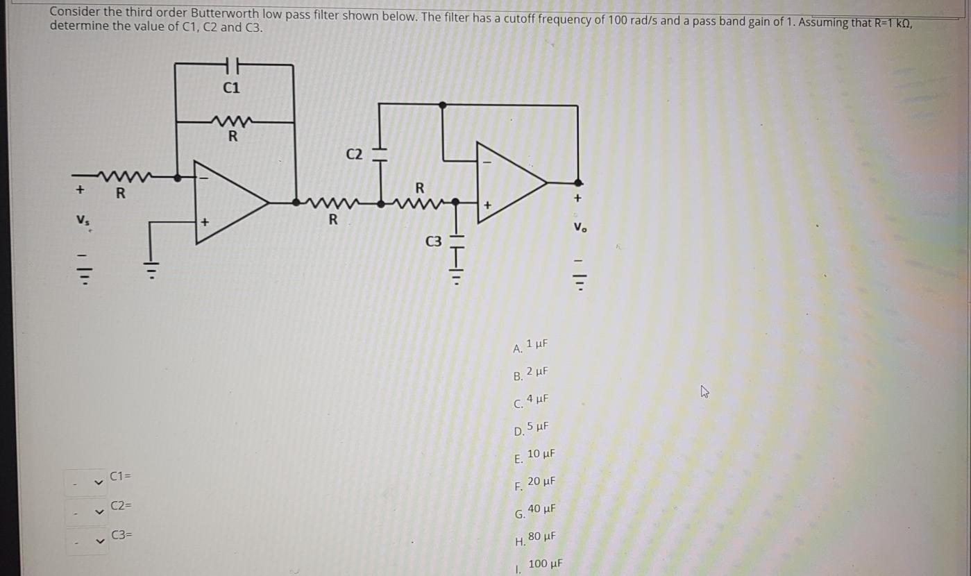 Solved Consider the third order Butterworth low pass filter | Chegg.com