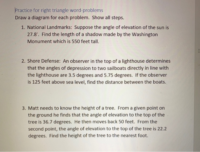 Solved Practice for right triangle word-problems Draw a | Chegg.com