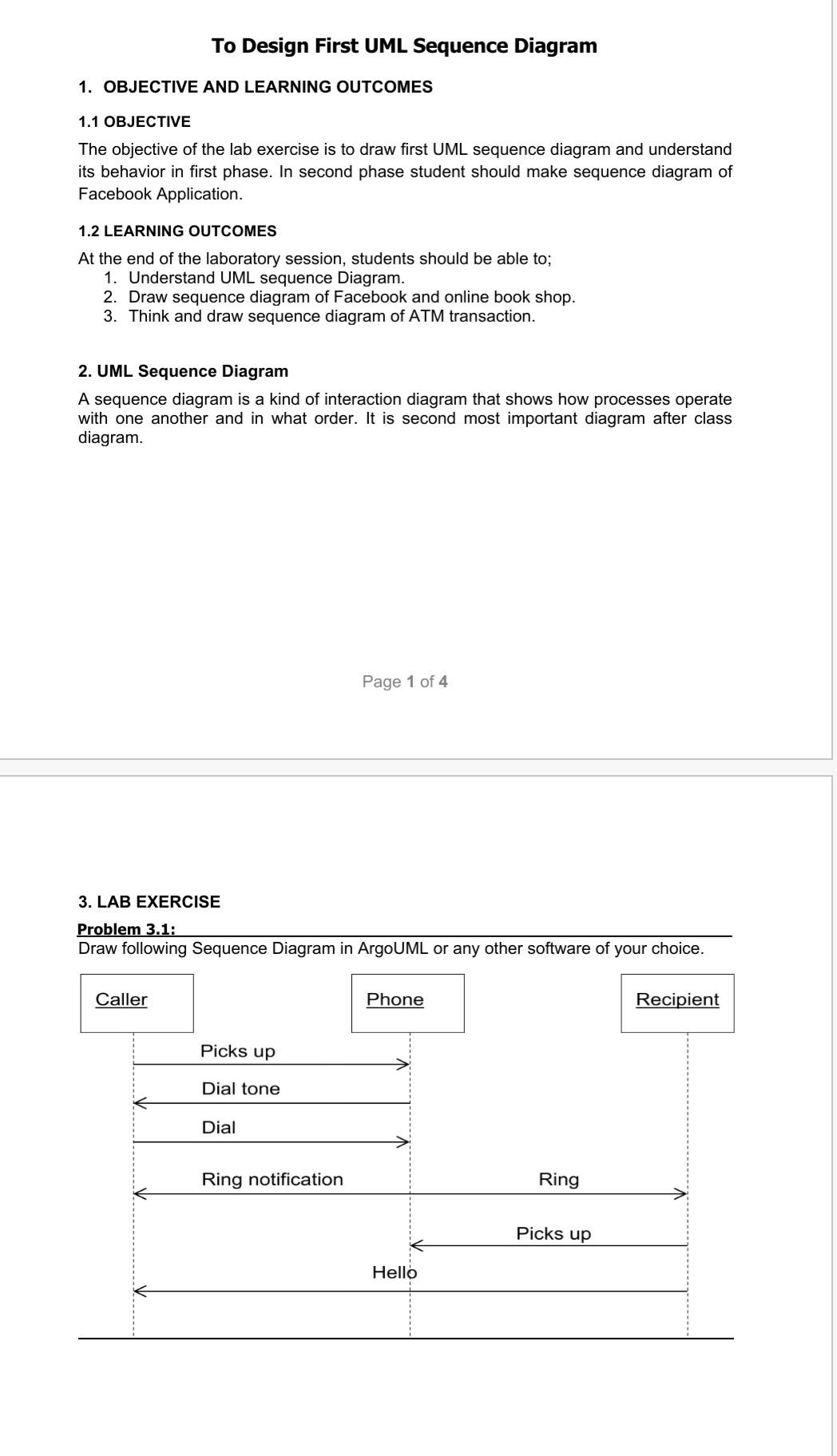 Solved To Design First UML Sequence Diagram 1. OBJECTIVE AND | Chegg.com