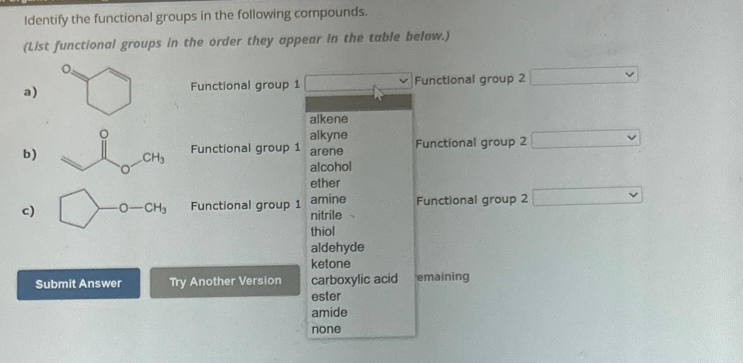 Solved Identify the functional groups in the following | Chegg.com