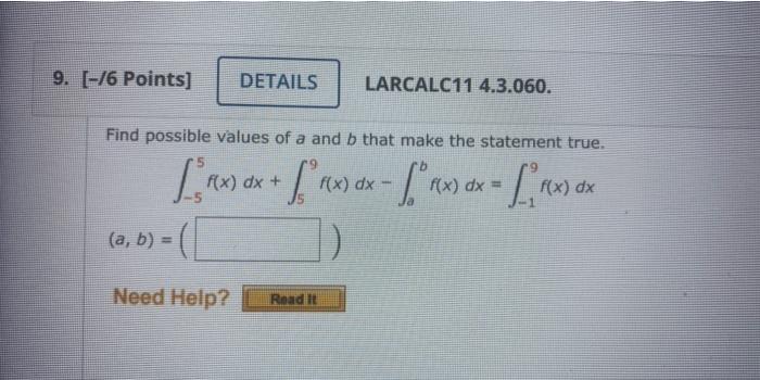 Solved LARCALC11 4.3.060. Find possible values of a and b | Chegg.com