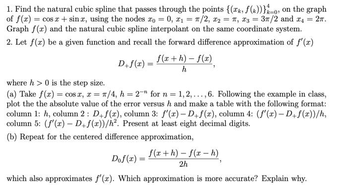 Solved 1. Find the natural cubic spline that passes through | Chegg.com