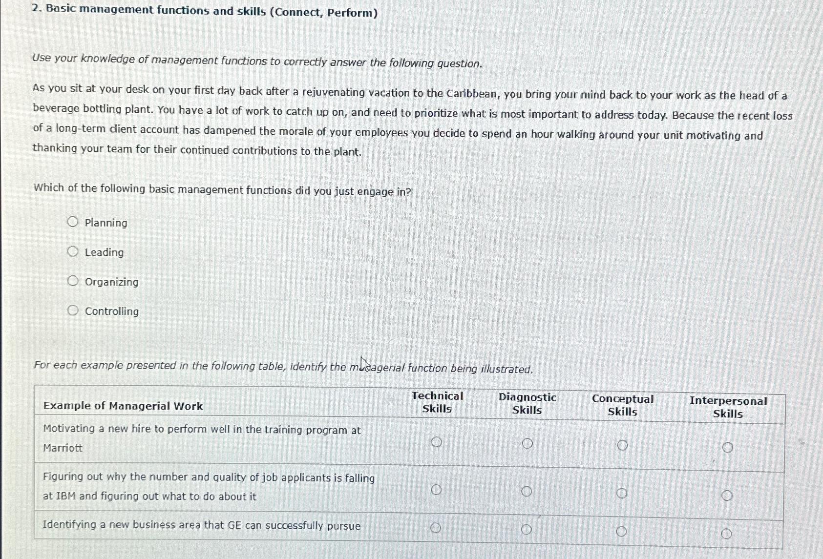 Solved Basic management functions and skills (Connect, | Chegg.com