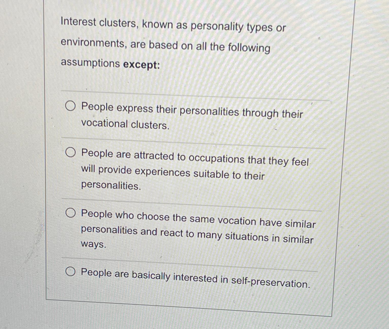 Solved Interest clusters, known as personality types or | Chegg.com