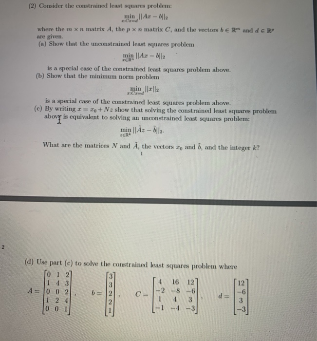 Solved TER (2) Consider the constrained least squares | Chegg.com