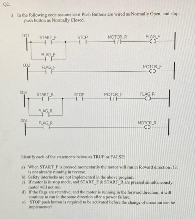 i) In the following code assume start Push Buttons | Chegg.com
