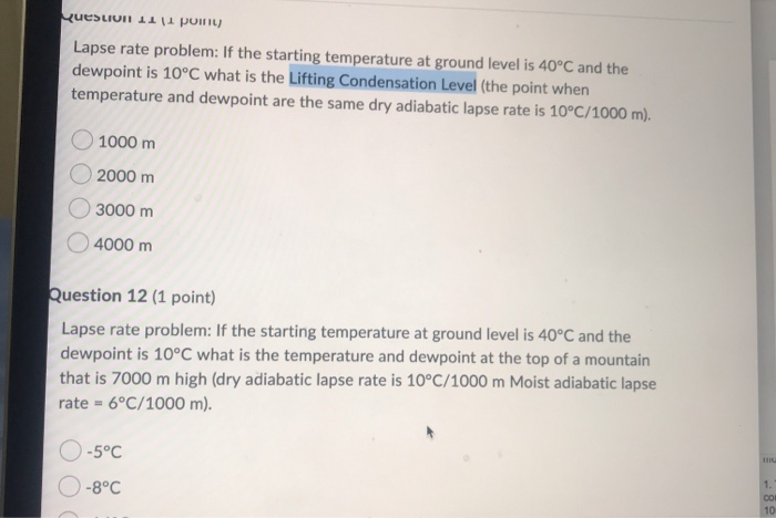 Solved Question 1111 pollic) Lapse rate problem: If the | Chegg.com