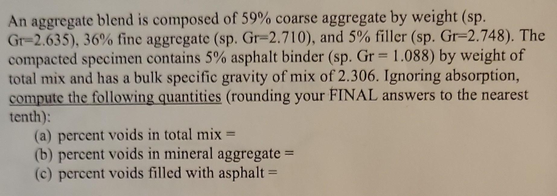 Solved An aggregate blend is composed of 59% coarse | Chegg.com