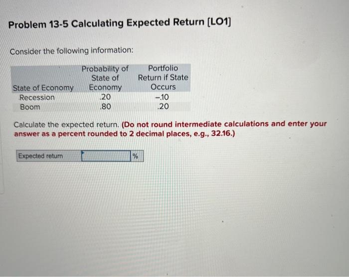 Solved Problem 13-5 Calculating Expected Return [LO1] | Chegg.com