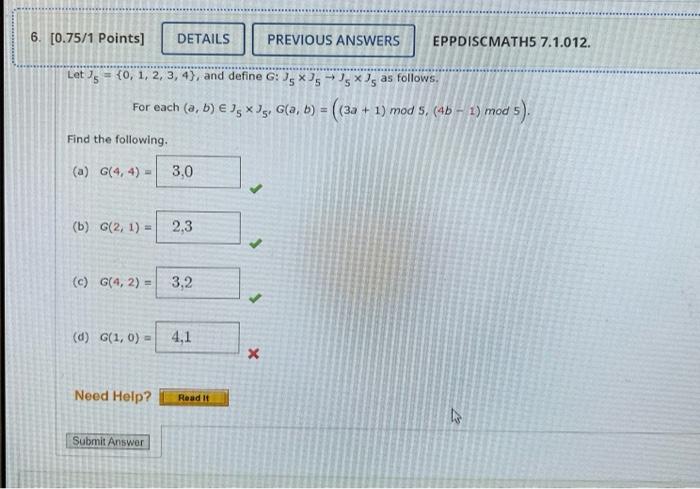 Solved Let J5={0,1,2,3,4}, and define G:J5×J5→J5×J5 as | Chegg.com
