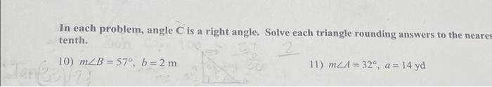 In Each Problem Angle C Is A Right Angle Solve Each Chegg