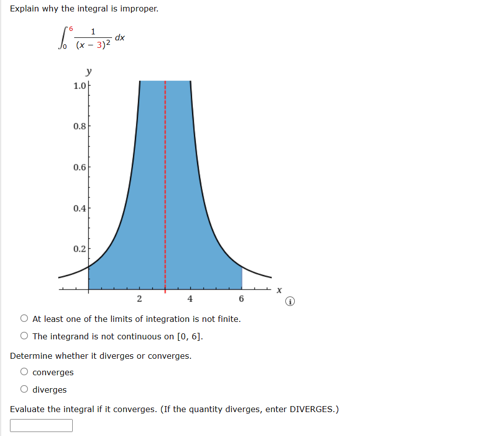 Solved Explain why the integral is improper.∫061(x-3)2dxAt | Chegg.com