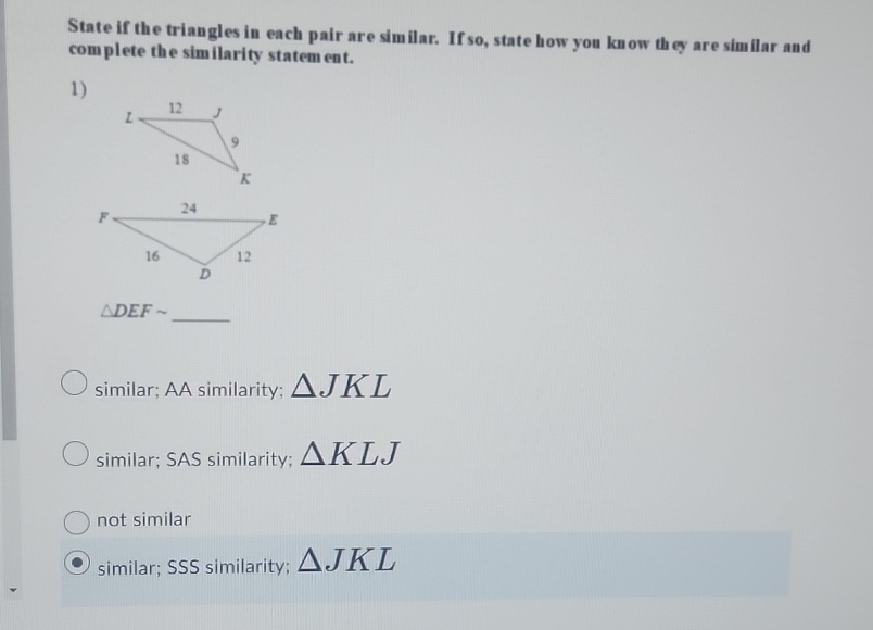 Solved State if the triangles in each pair are sim ilar. If | Chegg.com