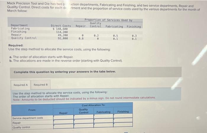 Solved Mack Precision Tool and Die has two p Quality | Chegg.com