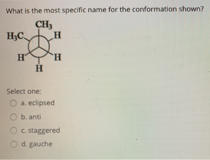 Solved What is the most specific name for the conformation | Chegg.com
