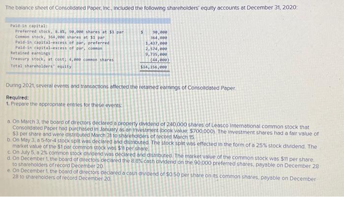 Solved The balance sheet of Consolidated Paper, Inc., | Chegg.com