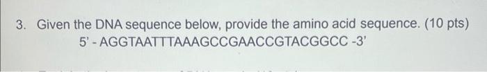 Solved 3. Given the DNA sequence below, provide the amino | Chegg.com