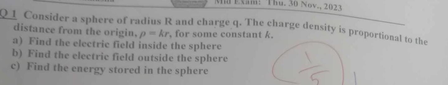 Solved Consider a sphere of radius R and charge q. The | Chegg.com