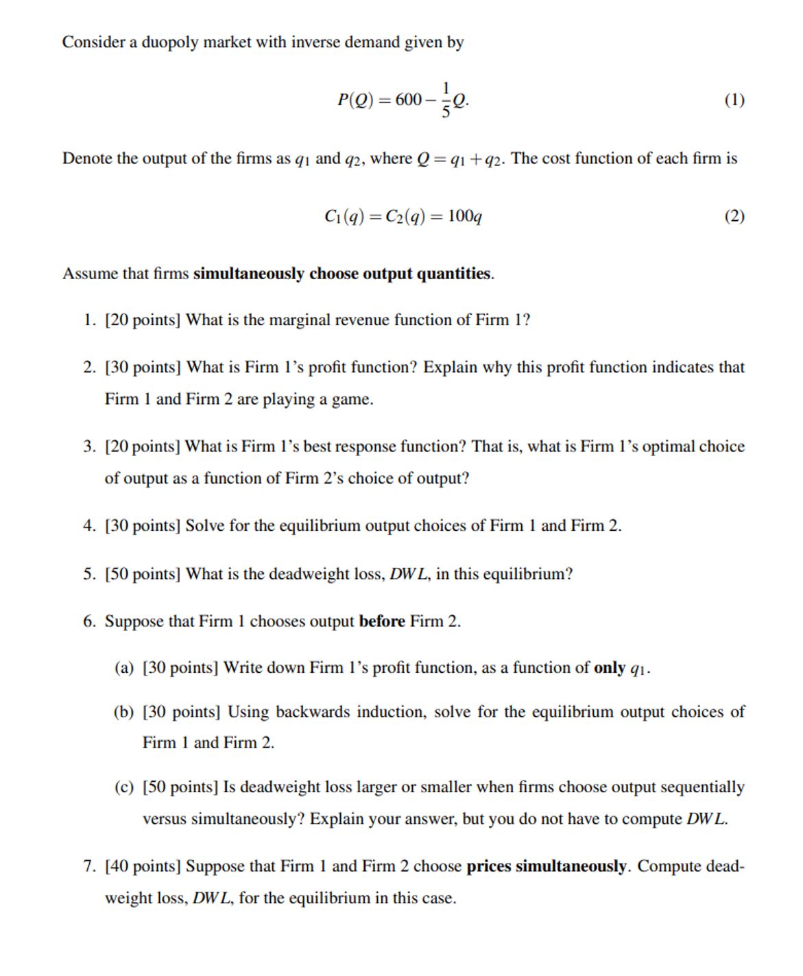Solved Consider a duopoly market with inverse demand given | Chegg.com