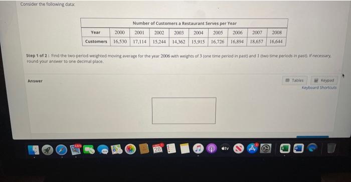 [Solved]: Consider the following data: Step 1 of 2: Find th