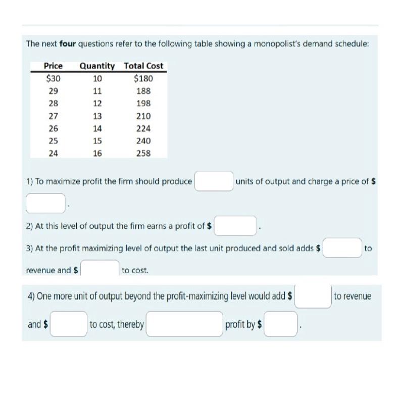 Solved The next four questions refer to the following table | Chegg.com