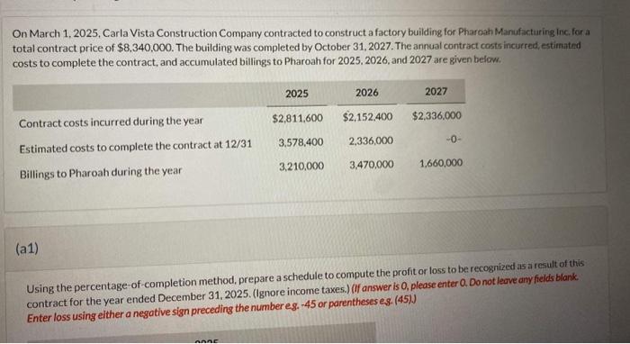 Solved On March 1, 2025, Carla Vista Construction Compary | Chegg.com