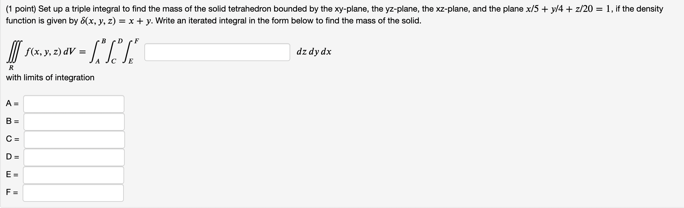 Solved ( 1 ﻿point) ﻿Set up a triple integral to find the | Chegg.com