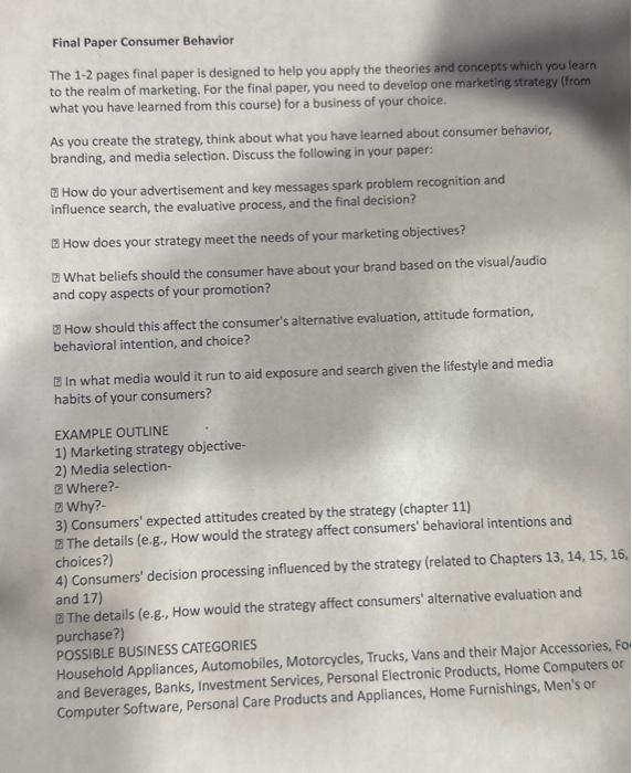 Solved consumer behavior please help me come up with an | Chegg.com