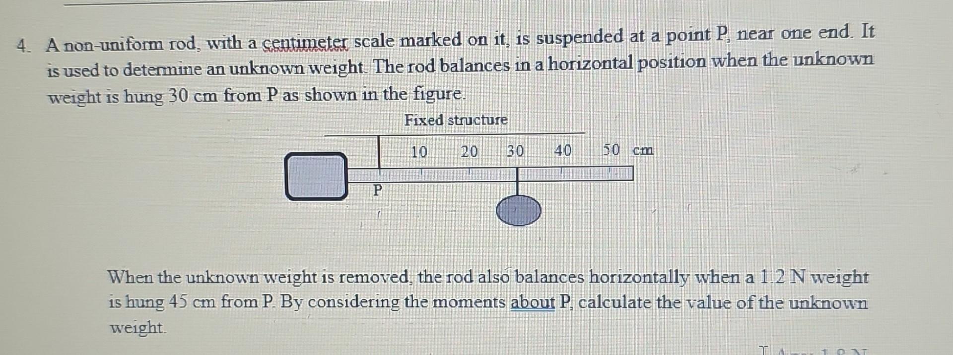 Solved 4. A non-uniform rod, with a centimeter scale marked | Chegg.com