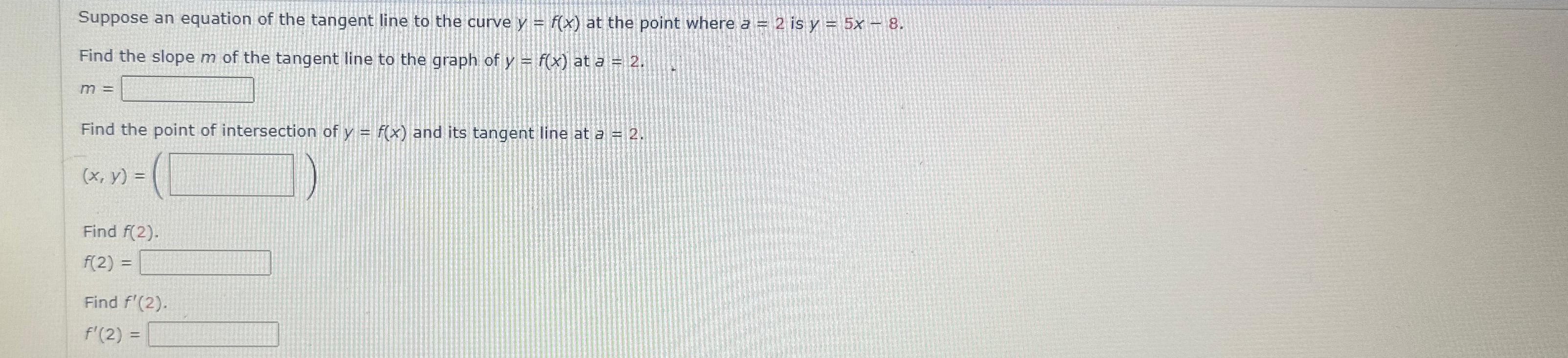 Solved Suppose an equation of the tangent line to the curve | Chegg.com