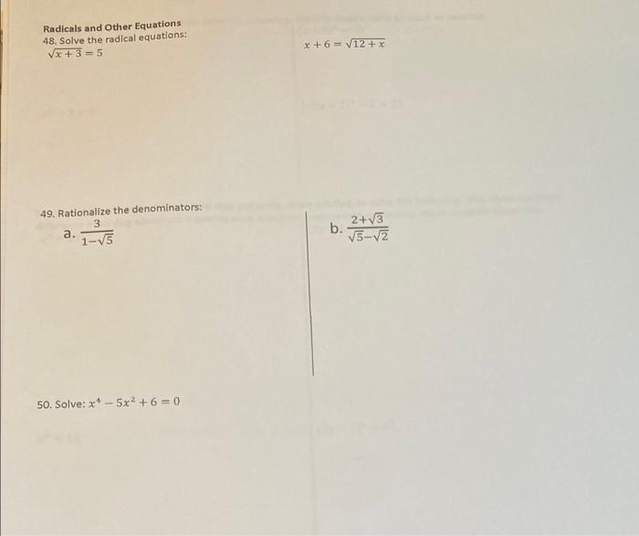Solved Radicals and Other Equations: 48. Solve the radical | Chegg.com