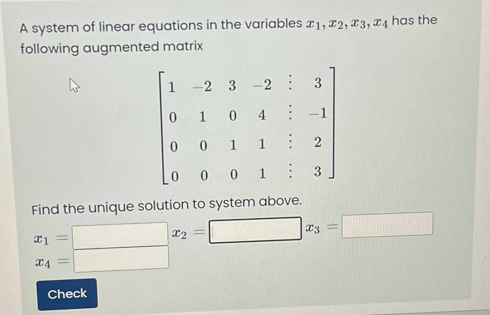Solved A system of linear equations in the variables | Chegg.com