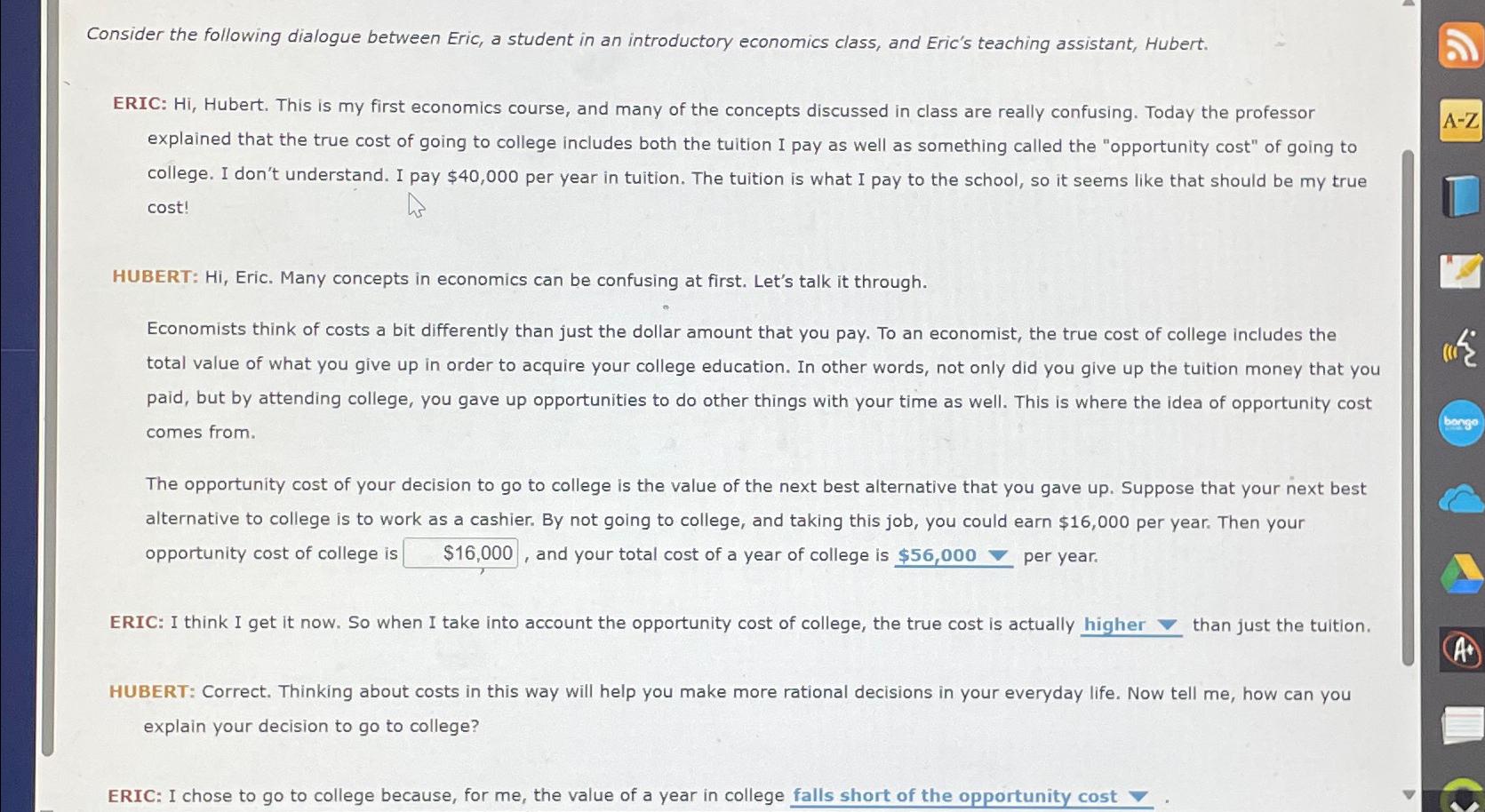 Solved Consider the following dialogue between Eric, a | Chegg.com
