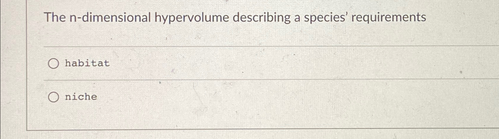 Solved The n-dimensional hypervolume describing a species' | Chegg.com