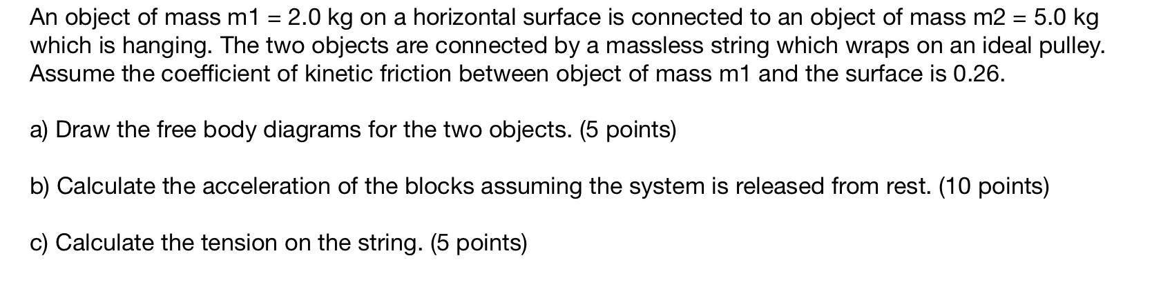 Solved An object of mass m1=2.0kg ﻿on a horizontal surface | Chegg.com